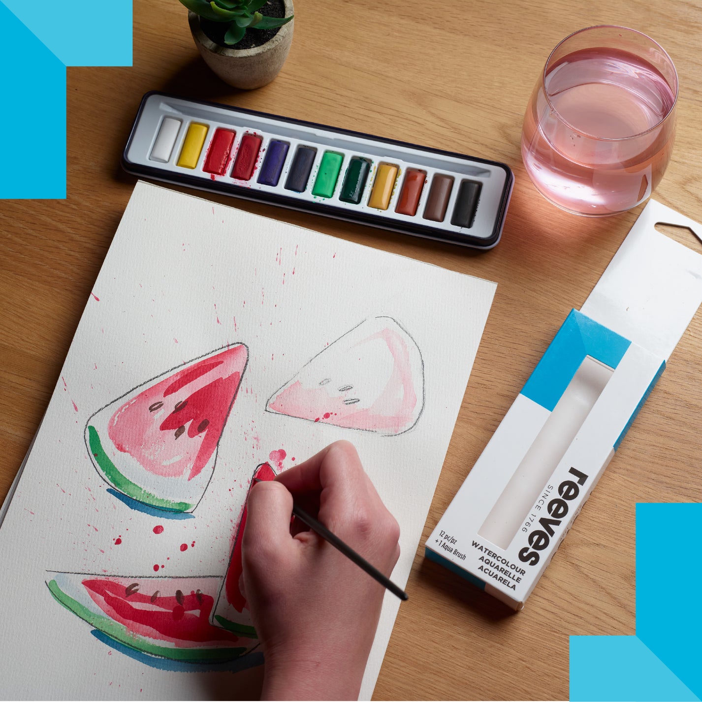 Watercolour Paint Set with Brush – 12 Assorted Colours – reeves