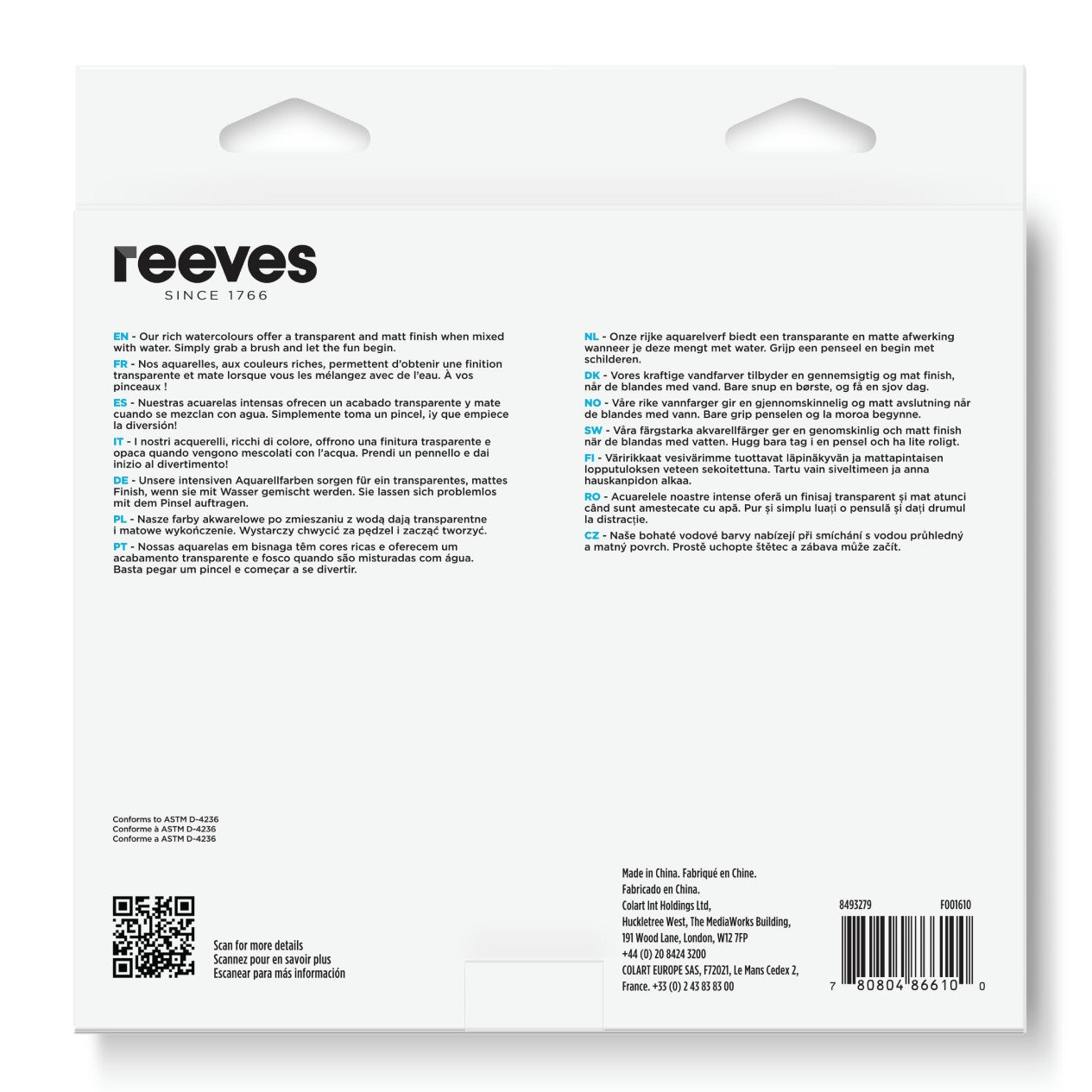 Watercolour Paint Set 18 x 12ml – Assorted Colour Tubes – reeves